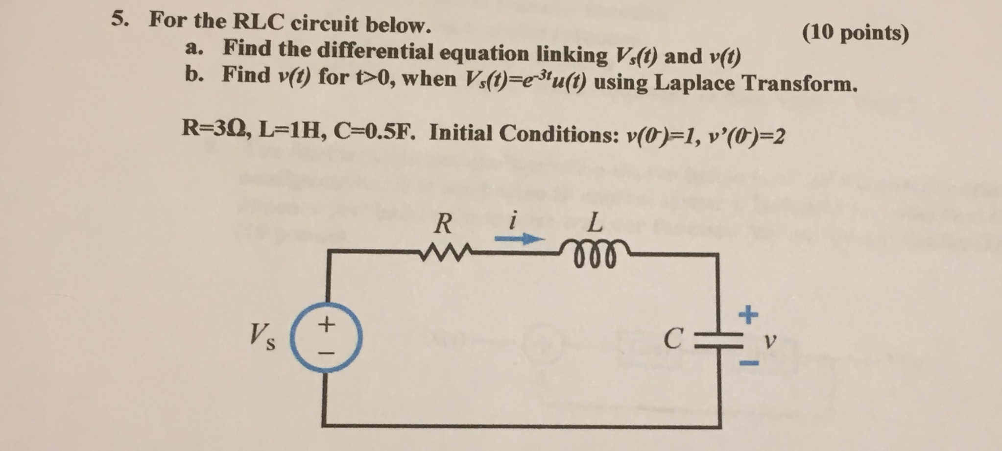 Solved For the RLC circuit below. Find the differential | Chegg.com