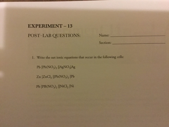 Solved EXPERIMENT 13 POST-LAB QUESTIONS: Name: Section: 1. | Chegg.com