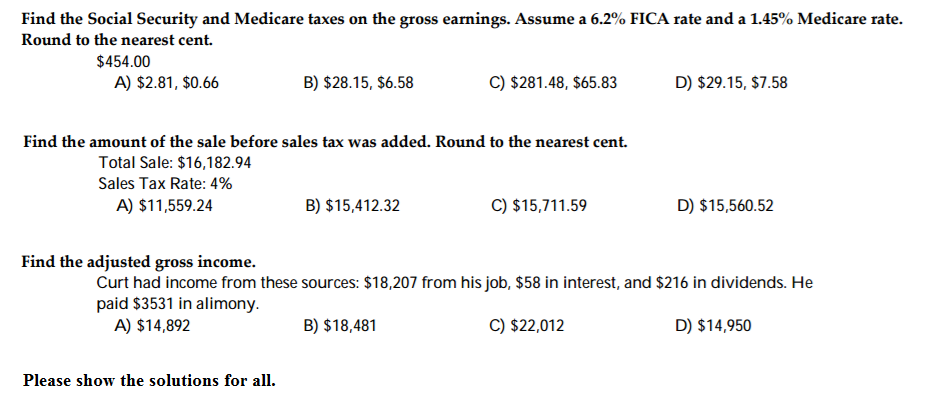 Solved Find the Social Security and Medicare taxes on the | Chegg.com
