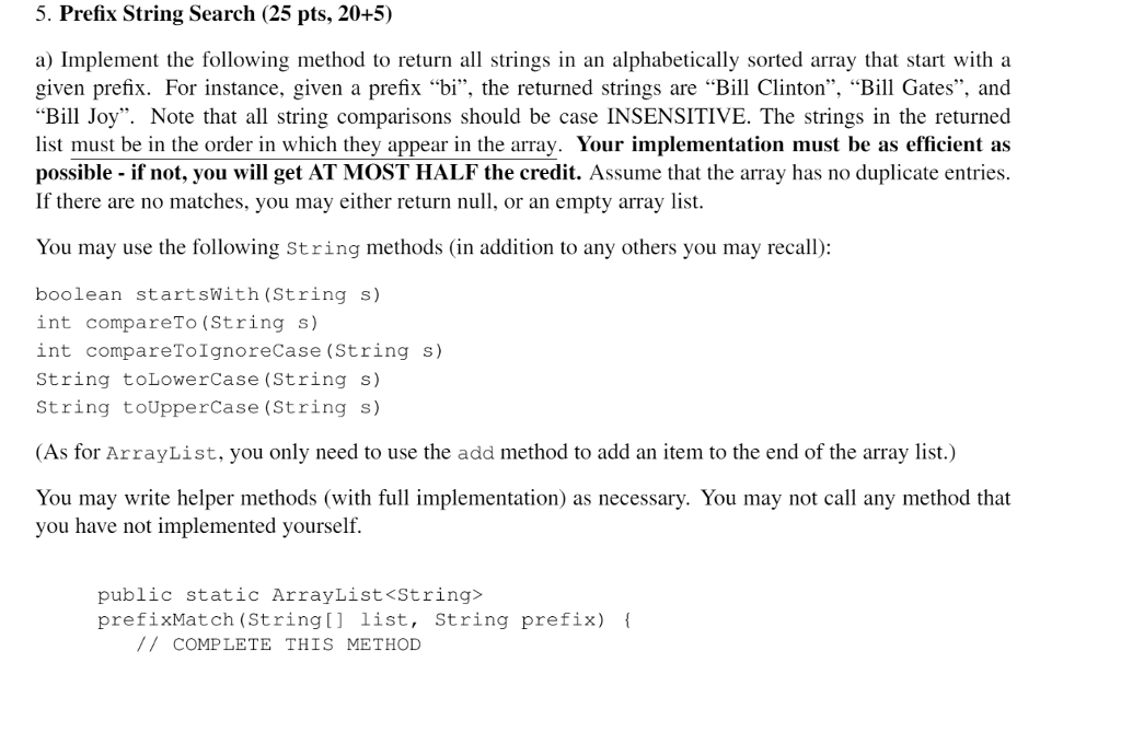 Solved 5 Prefix String Search 25 Pts 20 5 Implement