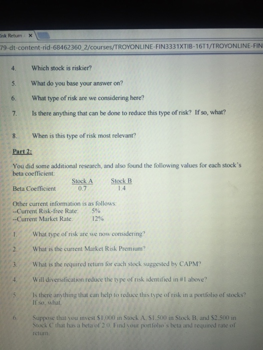 Solved xy pFI、FIN 3331 Risk Return | Chegg.com
