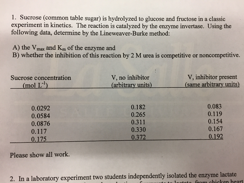 Solved Sucrose is hydrolyzed to glucose and fructose in a | Chegg.com