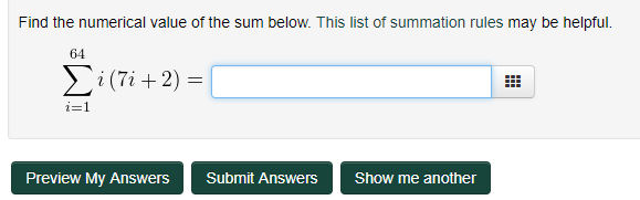 Solved Find the numerical value of the sum below. This list | Chegg.com