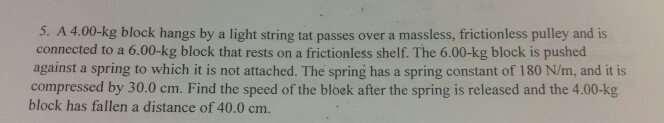 Solved 5. A 4.00-kg block hangs by a light string tat passes | Chegg.com