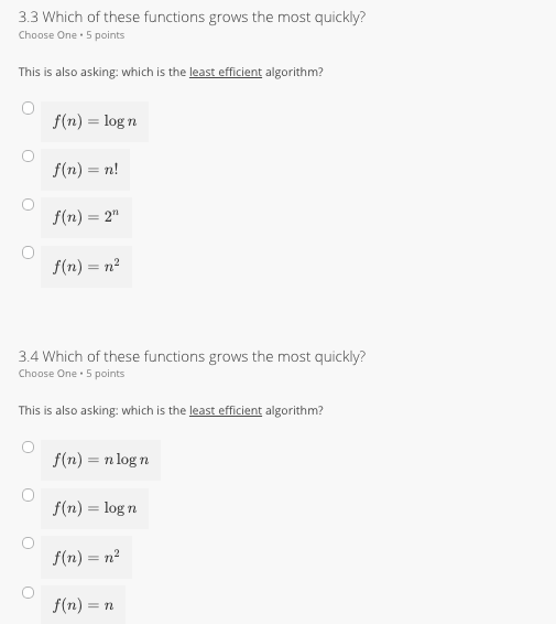 Solved .3 Which of these functions grows the most quickly? | Chegg.com