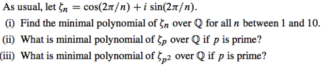 Solved As usual, let ??-cos(2n/n) + sin(2?/n). (i) Find the | Chegg.com
