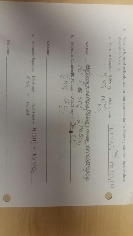 Solved Write the balanced molecular and net ionic equations | Chegg.com