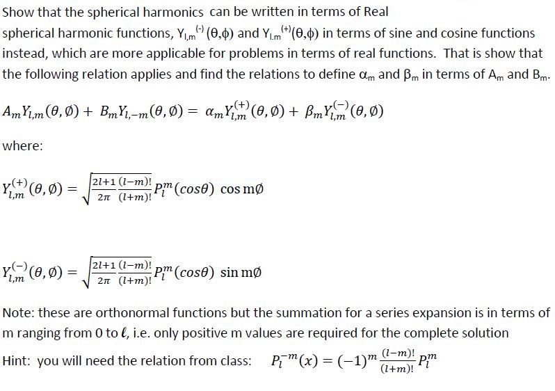 Show that the spherical harmonics can be written in | Chegg.com