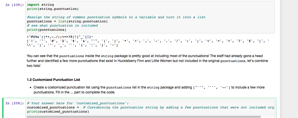 Solved Don't know how to customize punctuation list in 1.3 | Chegg.com
