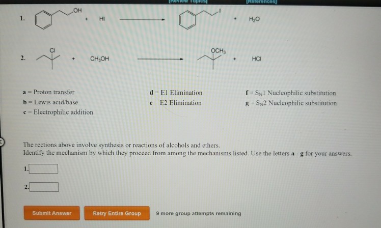Solved OH 1. + HI .H2O Ci OCH3 2. CH,OH a Proton transfer b | Chegg.com