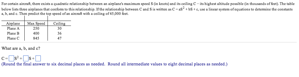 Solved For certain aircraft, there exists a quadratic | Chegg.com