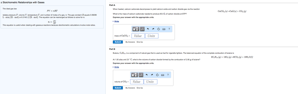 Solved ± Stoichiometric Relationships with Gases The ideal | Chegg.com