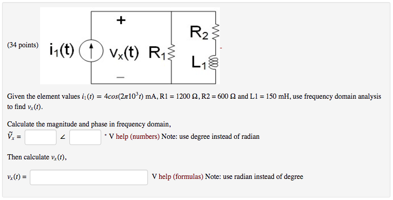 Solved (34 points) iA(t Vx(t) R Given the element values il | Chegg.com