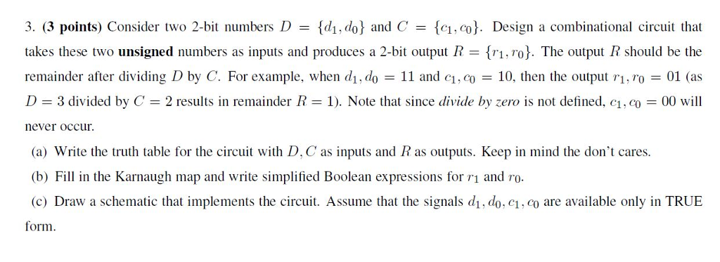 Solved 3. (3 points) Consider two 2-bit numbers Dd,do) and | Chegg.com