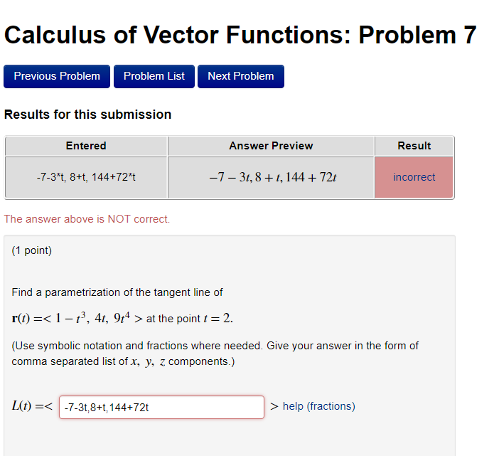 Solved Calculus of Vector Functions: Results for this | Chegg.com
