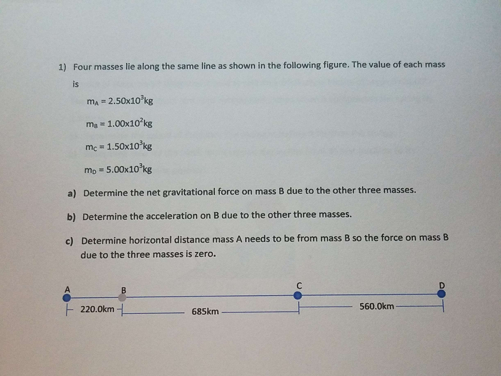 Solved Four masses lie along the same line as shown in the | Chegg.com