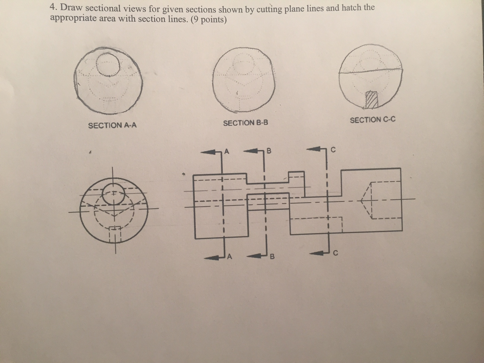Draw sectional views for given sections shown by | Chegg.com