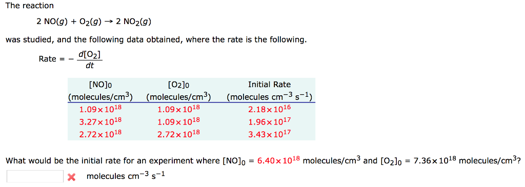 Solved The reaction 2 NO(g) + O2(g) → 2 NO2(g) was studied, | Chegg.com