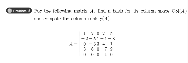 Solved For the following matrix A, find a basis for its | Chegg.com
