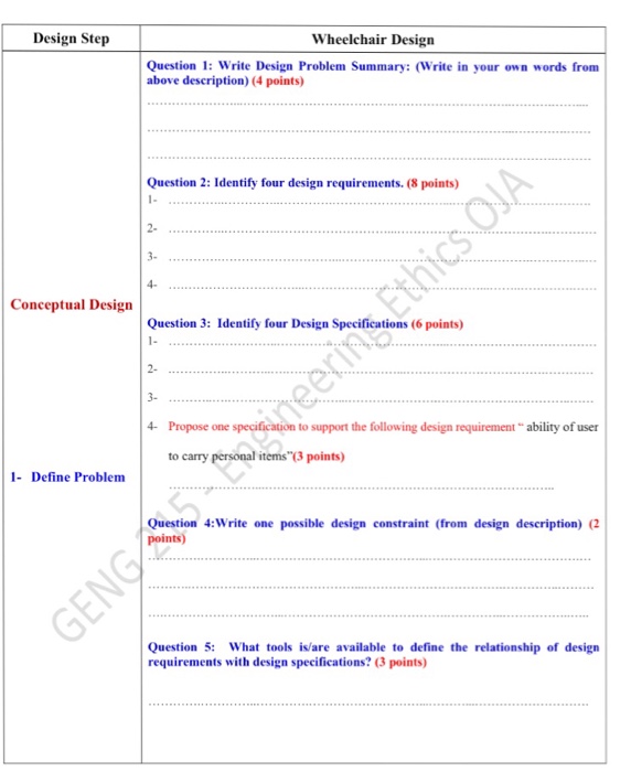 Conceptual Design Define Problem Write Design | Chegg.com
