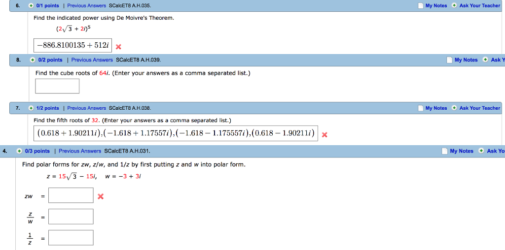 Solved 6. 0/1 points| Previous Answers SCalcET8 A.H.035. My | Chegg.com