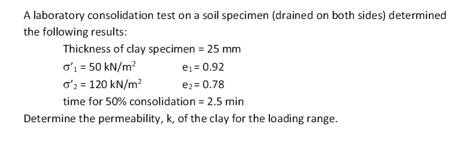 Solved A laboratory consolidation test on a soil specimen | Chegg.com