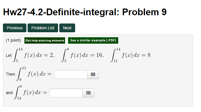 Solved Hw27-4.2-Definite-integral: Problem 9 Previous | Chegg.com