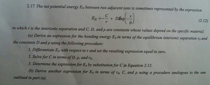 Solved The net potential energy E_N between two adjacent | Chegg.com