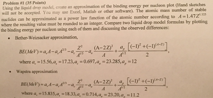 Solved Using the liquid drop model, create an approximation | Chegg.com