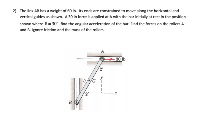 Solved The link AB has a weight of 60 lb. Its ends are | Chegg.com