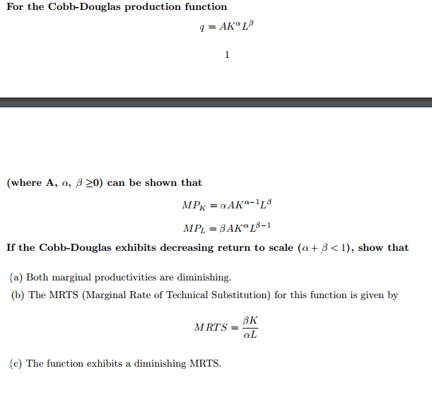 Solved For the Cobb-Douglas production function q = | Chegg.com