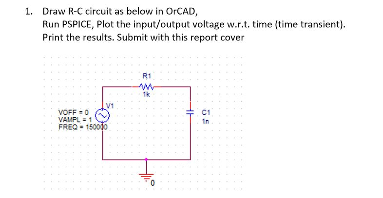 Solved Draw R-C circuit as below in OrCAD, Run PSPICE, Plot | Chegg.com