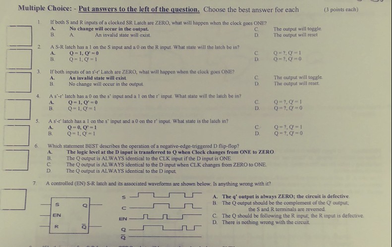 Solved Multiple Choice: -Put answers to the left of the | Chegg.com
