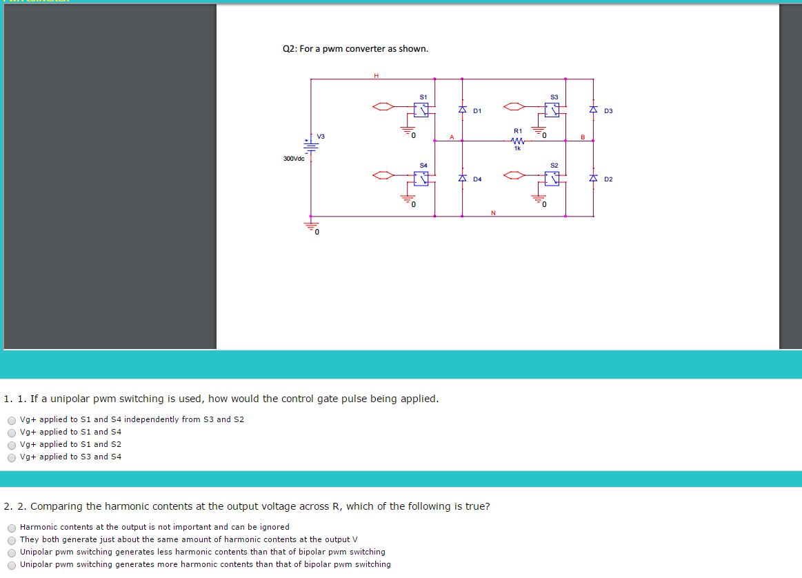 If a unipolar pwm switching is used, how would the | Chegg.com