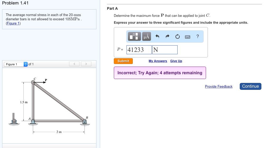Solved Problem 1.41 The average normal stress in each of the | Chegg.com