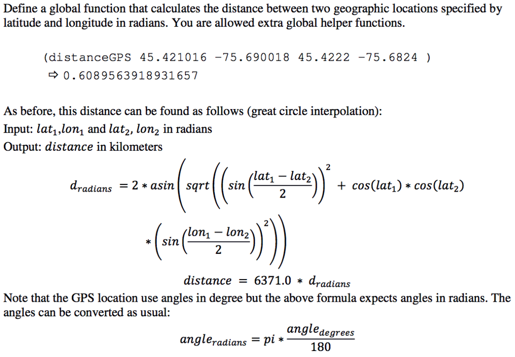 Solved Define a global function that calculates the distance | Chegg.com