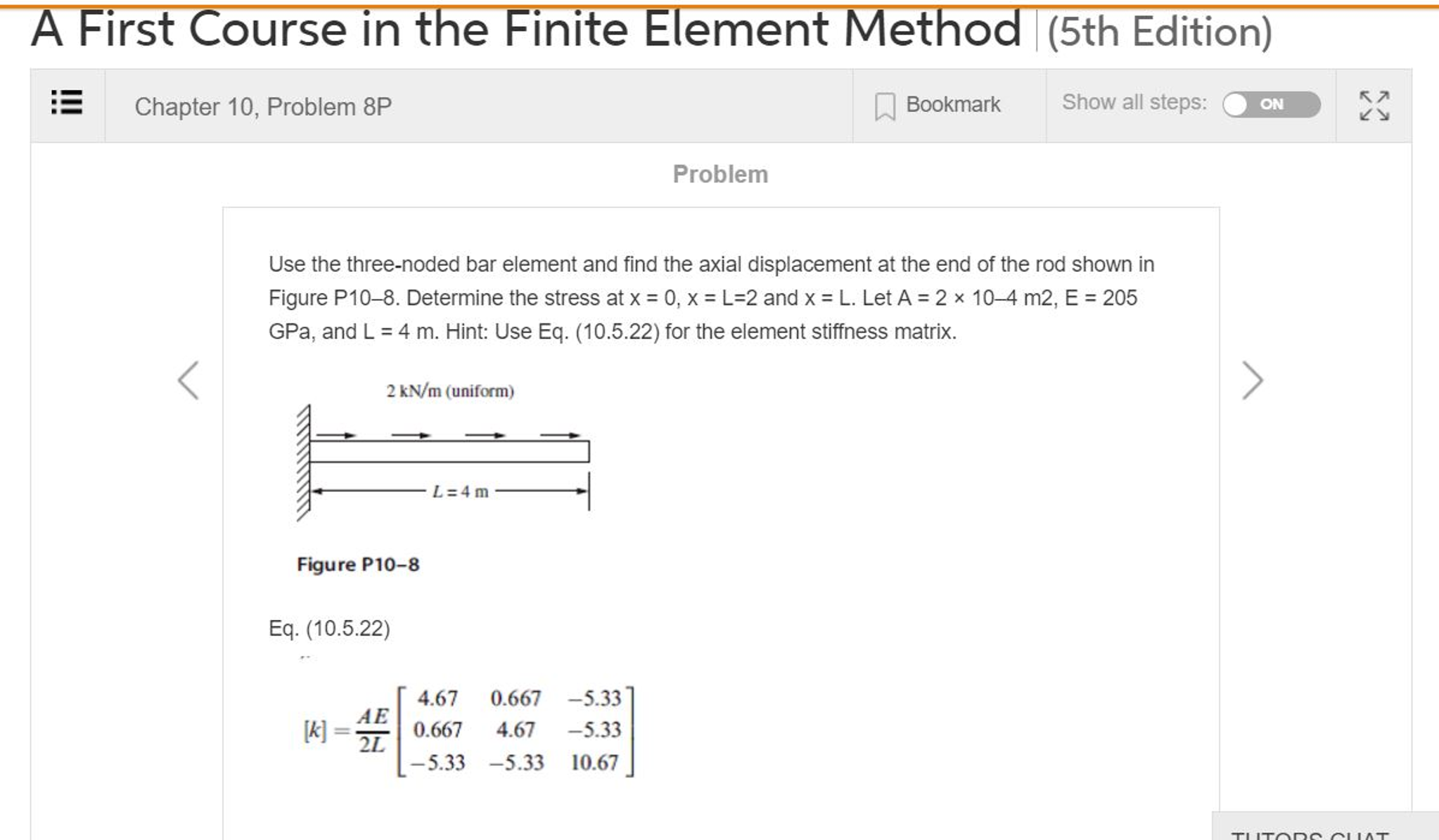Use the three-noded bar element and find the axial | Chegg.com