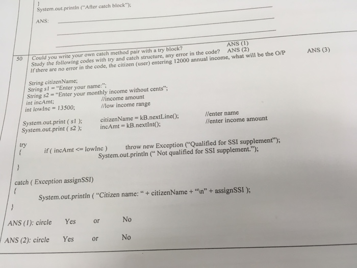 Solved Could you write your own catch method pair with a try | Chegg.com