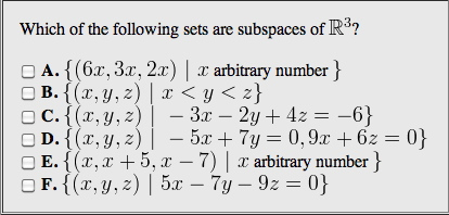 Solved Which of the following sets are subspaces of R3? | Chegg.com