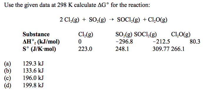 Solved Use the given data at 298 K calculate Delta G degree | Chegg.com
