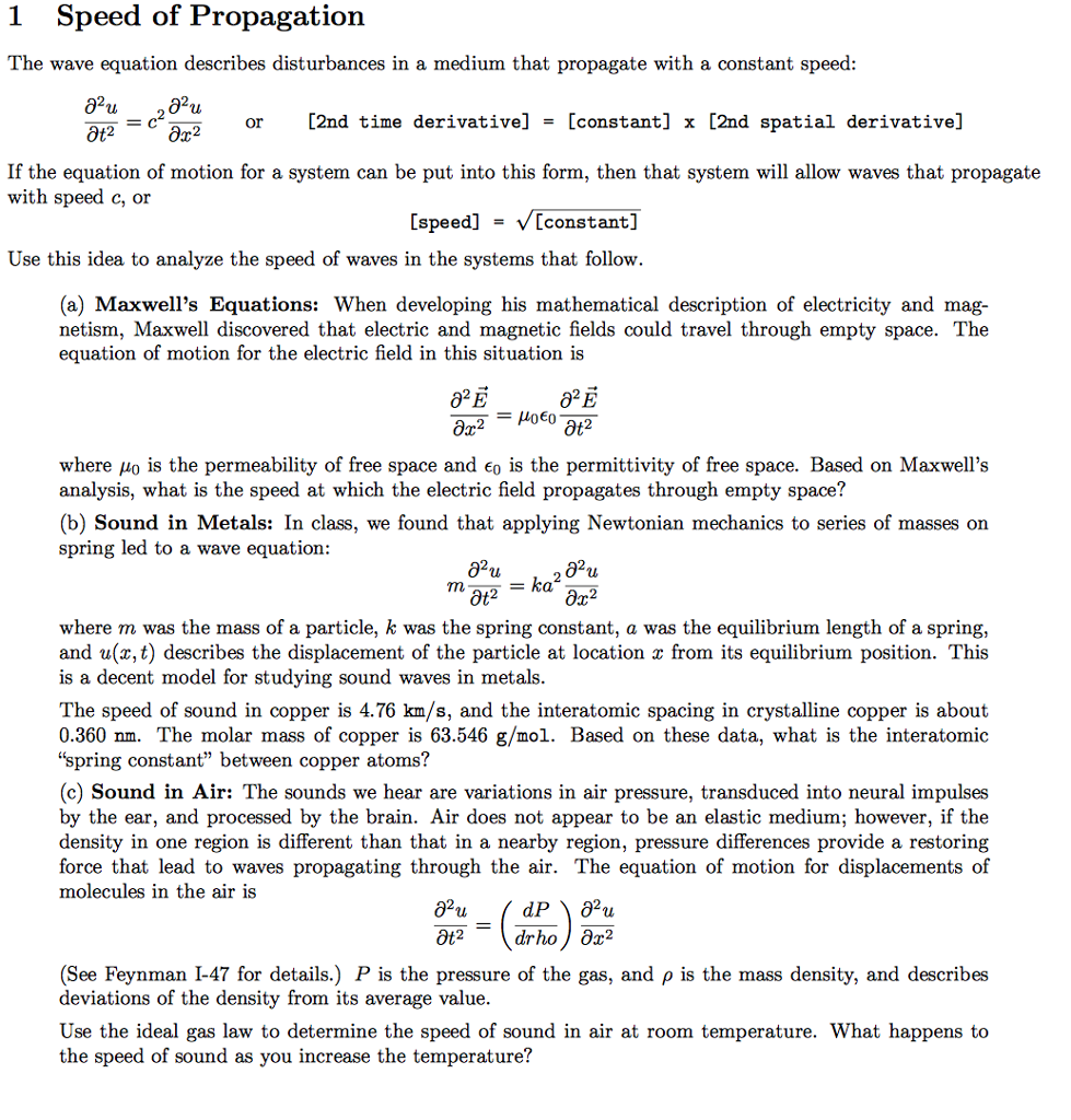 Solved 1 Speed of Propagation The wave equation describes | Chegg.com