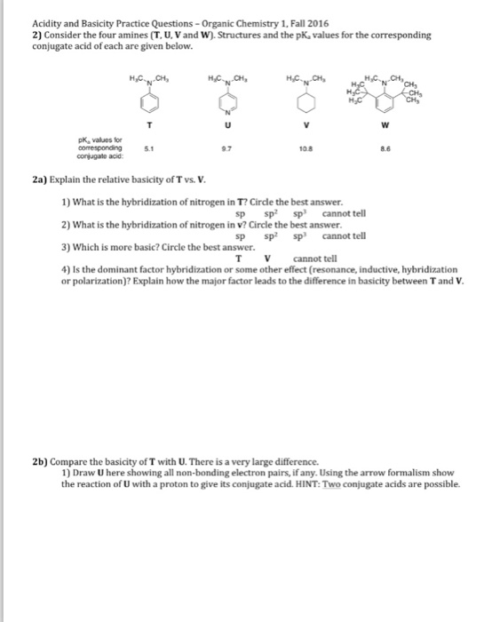 Solved Acidity and Basicity Practice Questions organic | Chegg.com
