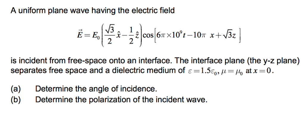 Solved A uniform plane wave having the electric field 3A 1 2 | Chegg.com