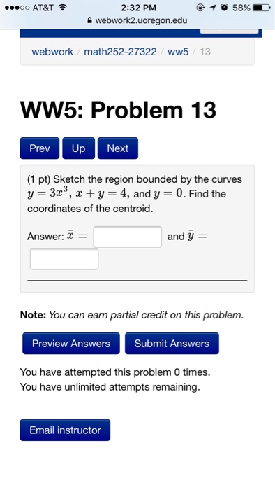 Solved 2:32 PM webwork2.uoregon.edu oo AT&T令 webwork | Chegg.com
