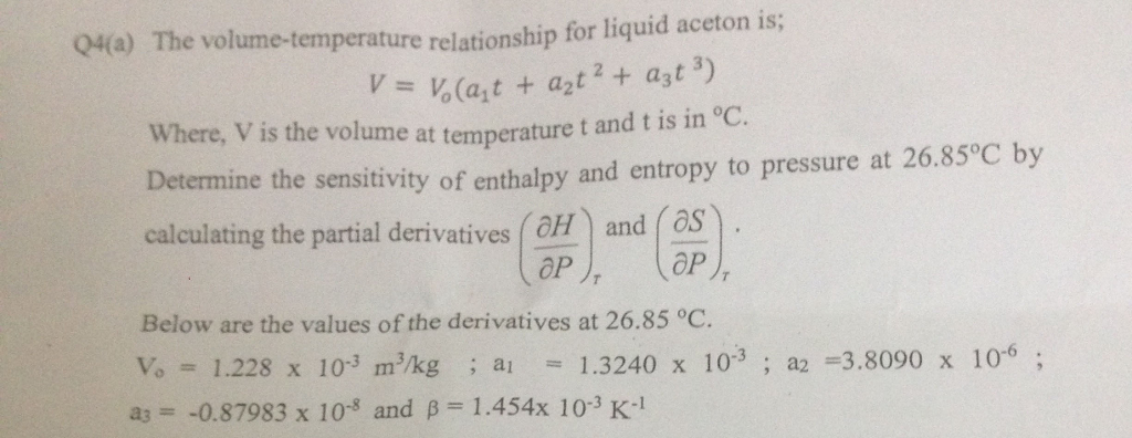 Solved (a) The volume-temperature relationship for liquid | Chegg.com