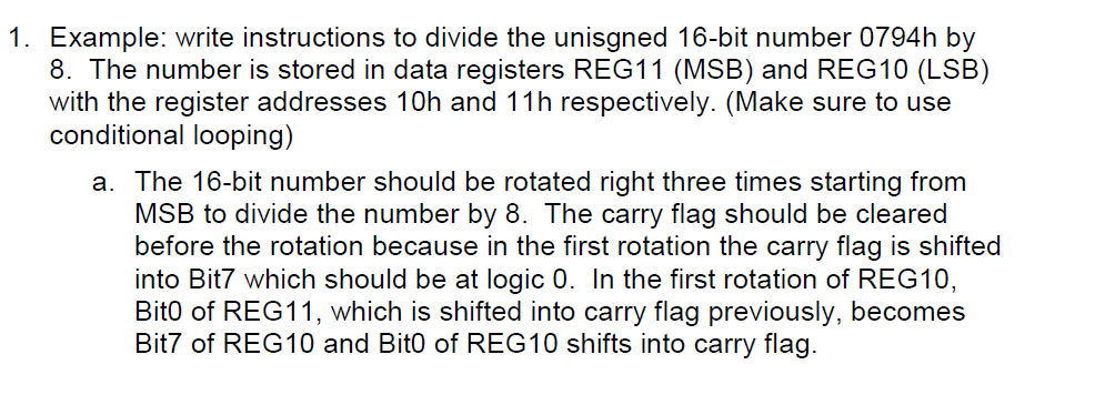 Solved Example: write instructions to divide the unsigned | Chegg.com
