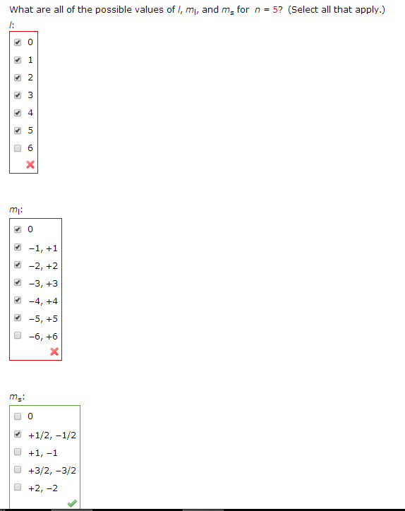 What are all of the possible values of /, ml, and ms | Chegg.com