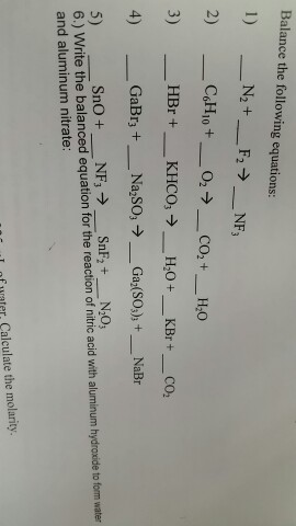 Solved Balance the following equations: 1) 2) 3) 4) 5) 6.) | Chegg.com