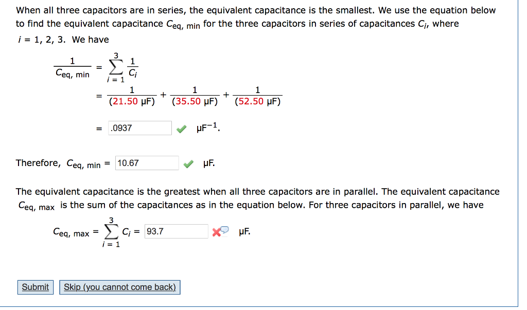 Solved When all three capacitors are in series, the | Chegg.com