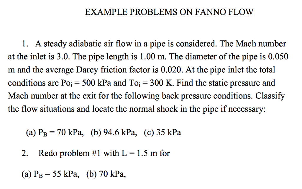 EXAMPLE PROBLEMS ON FANNO FLOW 1. A steady adiabatic | Chegg.com